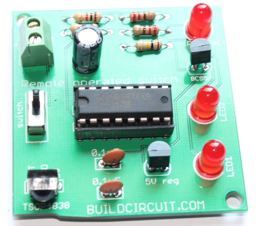 Remote operated switch with two LEDs– BUILDCIRCUITS